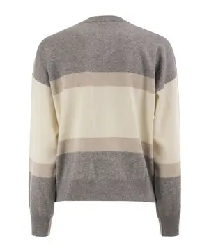 Peserico Striped Crew-neck Sweater With Shimmering Trims