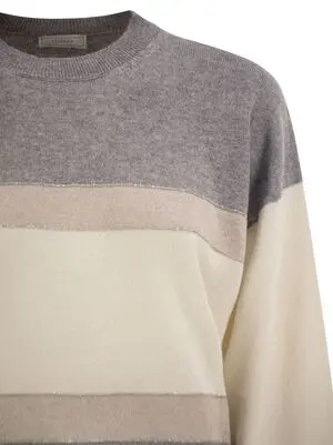 Peserico Striped Crew-neck Sweater With Shimmering Trims