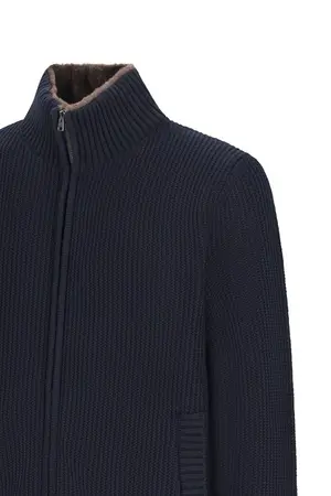 Herno Zip-up Textured-knit Sweater With Faux Fur Lined Collar - Black