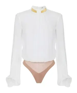 Elisabetta Franchi Georgette Bodysuit With Jewel Collar - Ivory