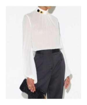 Elisabetta Franchi Pleated High-neck Bodysuit With Jeweled Plaque - Ivory