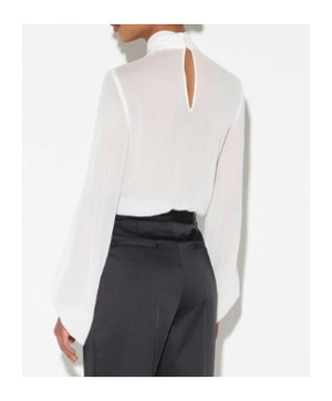 Elisabetta Franchi Pleated High-neck Bodysuit With Jeweled Plaque - Ivory