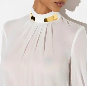 Elisabetta Franchi Pleated High-neck Bodysuit With Jeweled Plaque - Ivory