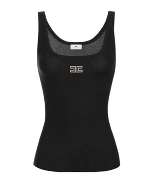 Elisabetta Franchi Ribbed Knit Tank Top - Black/cream