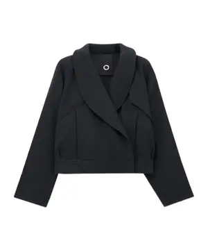 Giorgio Armani Cropped Caban In Stretch Virgin Wool With Shawl Collar - Grey