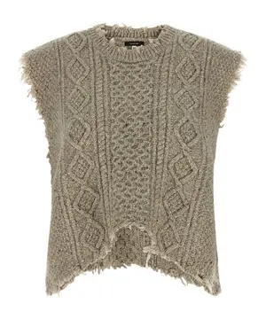R13 Boyfriend Cable Knit Vest - Lightheathergreytweed