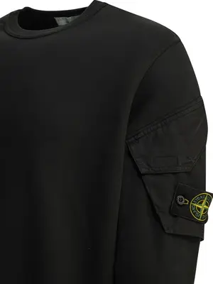 Stone Island Crewneck Sweatshirt With Detachable Logo Patch - Black