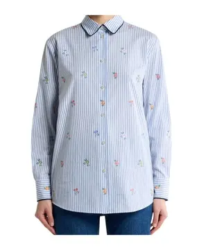 Etro Striped Cotton Jacquard Shirt With Trim And Fil Coupé Flower Motif