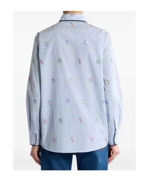 Etro Striped Cotton Jacquard Shirt With Trim And Fil Coupé Flower Motif