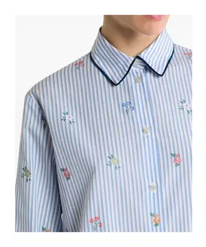 Etro Striped Cotton Jacquard Shirt With Trim And Fil Coupé Flower Motif