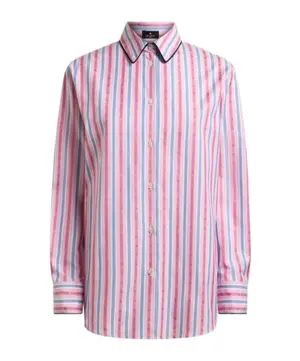 Etro Cotton Jacquard Shirt With Trim And Fil Coupé Stripe Motif - Pink
