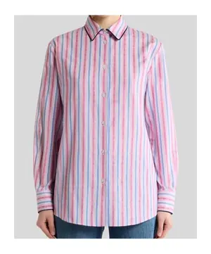 Etro Cotton Jacquard Shirt With Fil Coupé Stripe Motif - Pink