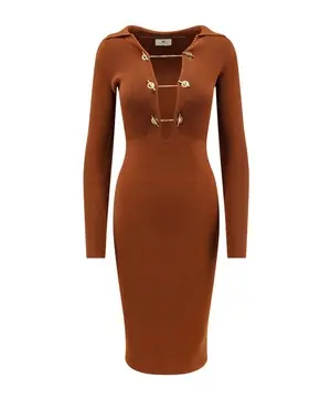 Elisabetta Franchi Lace-up Knitted Midi Dress - Brown
