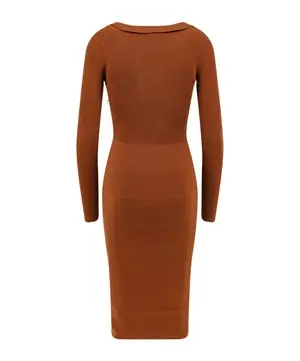 Elisabetta Franchi Lace-up Knitted Midi Dress - Brown