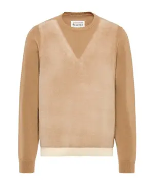 MAISON MARGIELA Fused Knit Wool Crewneck Sweater - Camel