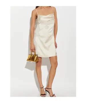 Off-White Asymmetrical Lace Camisole Dress - Off-white