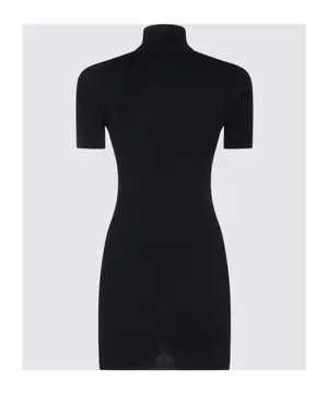 Miu Miu Ribbed-knit Logo Embroidered Mini Dress - Navy Blue