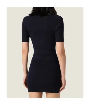 Miu Miu Ribbed-knit Logo Embroidered Mini Dress - Navy Blue