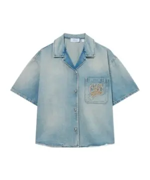 Off-White College Patch Denim S/s Shirt - Bleachobacco