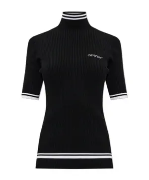 Off-White Short-sleeved High-neck Knit Top - Black
