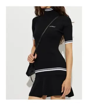 Off-White Short-sleeved High-neck Knit Top