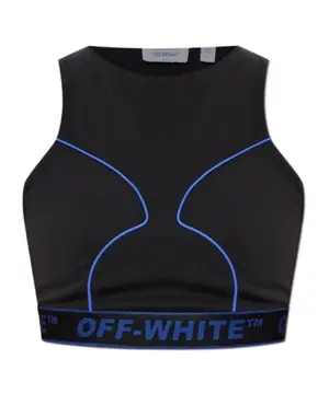 Off-White Cropped Sports Tank Top With Contrasting Logo - Black