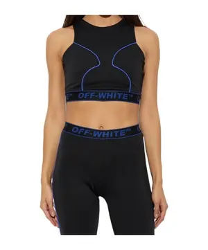 Off-White Cropped Sports Tank Top With Contrasting Logo - Black