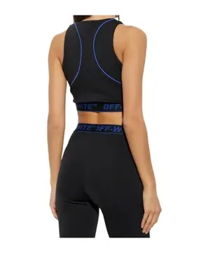 Off-White Cropped Sports Tank Top With Contrasting Logo - Black