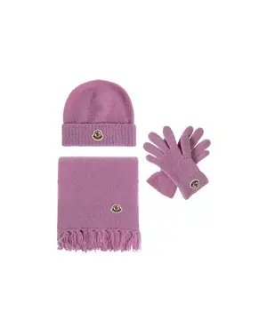 Moncler Logo Scarf, Hat, And Glove Set - Pink