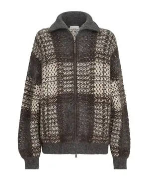Brunello Cucinelli Embroidered Zip Cardigan - Anthracite