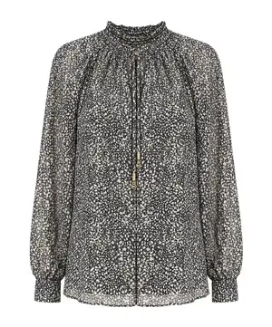 Michael Kors Tie Neck Printed Blouse - Black/bone
