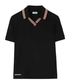 Burberry Icon Stripe Stretch Cotton Polo Shirt - Black