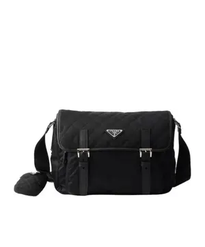 Prada Large Quilted Re-nylon Shoulder Bag With Saffiano Trim - Black