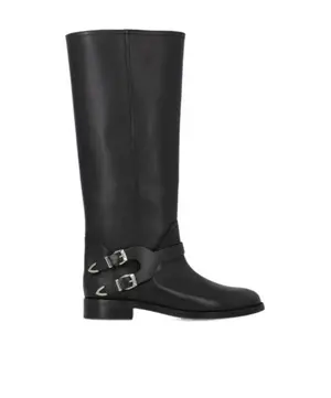 Pinko Buckle-detail Leather Boots - Black