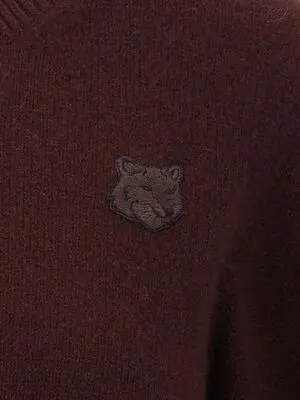 Maison Kitsuné Fox Head Embroidered Knit Sweater - Dark Wood