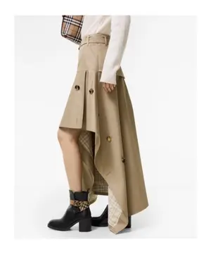 Burberry Asymmetric Belted Midi Skirt - Saltmarsh Beige