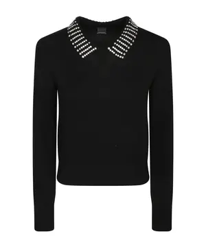 Pinko Embellished Collar Knitted Jumper - Black