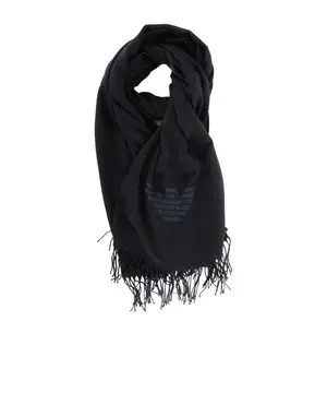 Emporio Armani Logo-printed Fringed Scarf - Black