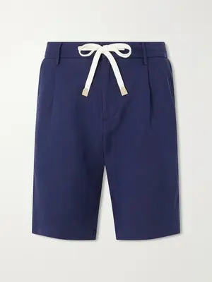 Eleventy Wide-leg Lyocell And Linen-blend Twill Shorts - Blue