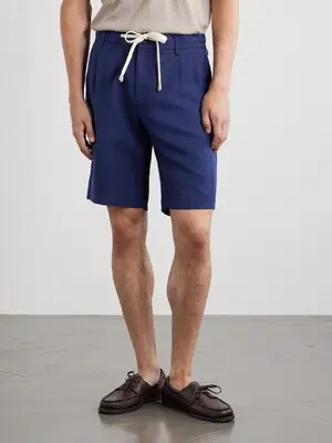 Eleventy Wide-leg Lyocell And Linen-blend Twill Shorts