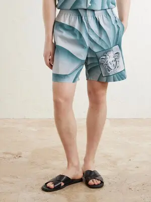 Versace Wide-leg Printed Cotton-poplin Shorts