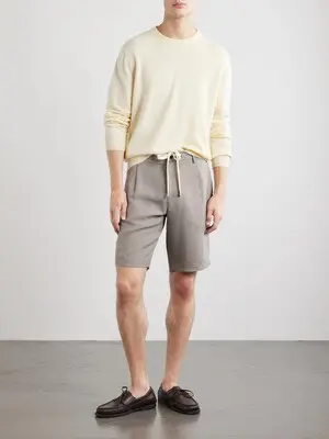 Eleventy Wide-leg Lyocell And Linen-blend Twill Shorts