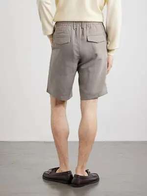 Eleventy Wide-leg Lyocell And Linen-blend Twill Shorts