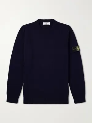 Stone Island Logo-appliquéd Wool-blend Sweater - Blue