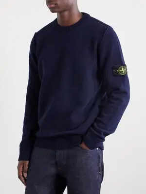 Stone Island Logo-appliquéd Wool-blend Sweater - Blue