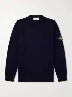 Stone Island Logo-appliquéd Wool-blend Sweater - Navy