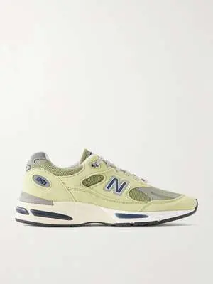 NEW BALANCE 991v2 Suede-trimmed Mesh Sneakers - Green