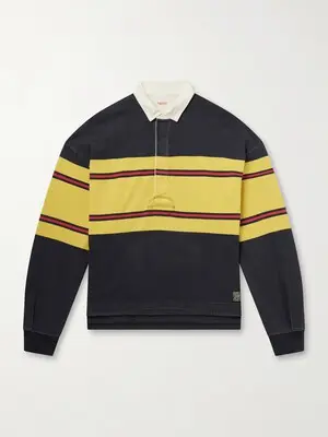 Kapital Big Striped Cotton-jersey Polo Shirt - Black