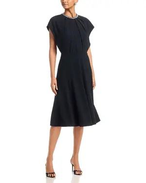 Rickie Freeman For Teri Jon Crepe Necklace Trim Capelet Sleeve Drape Dress - Black