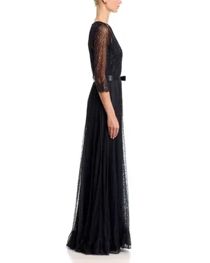 Rickie Freeman For Teri Jon Lace Pintuck Ruffle Hem Gown